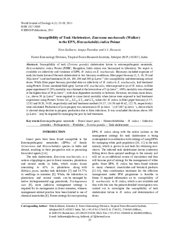 (PDF) Susceptibility of Teak Skeletonizer, Eutectona machaeralis ...
