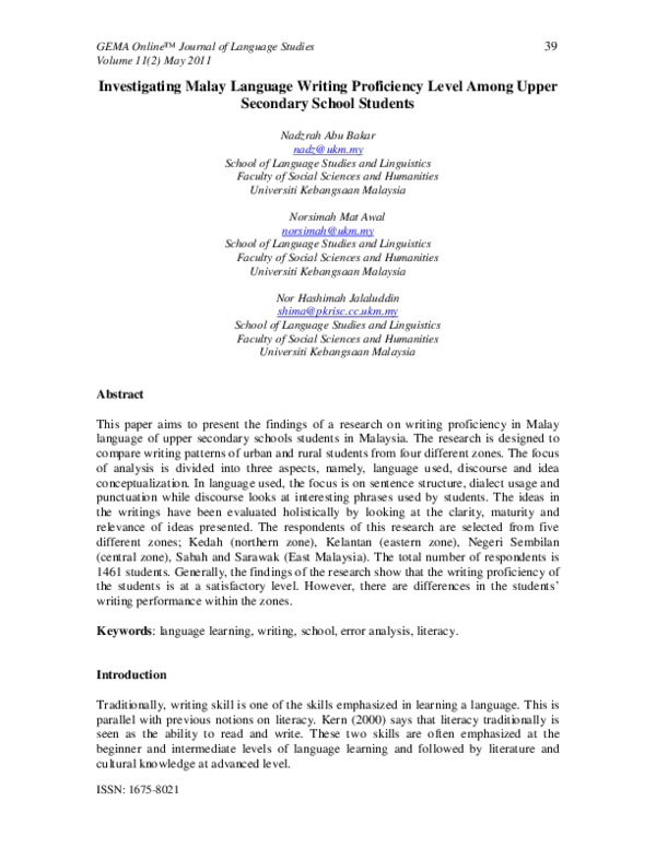 (PDF) Malay Writing Proficiency in Malaysian Students