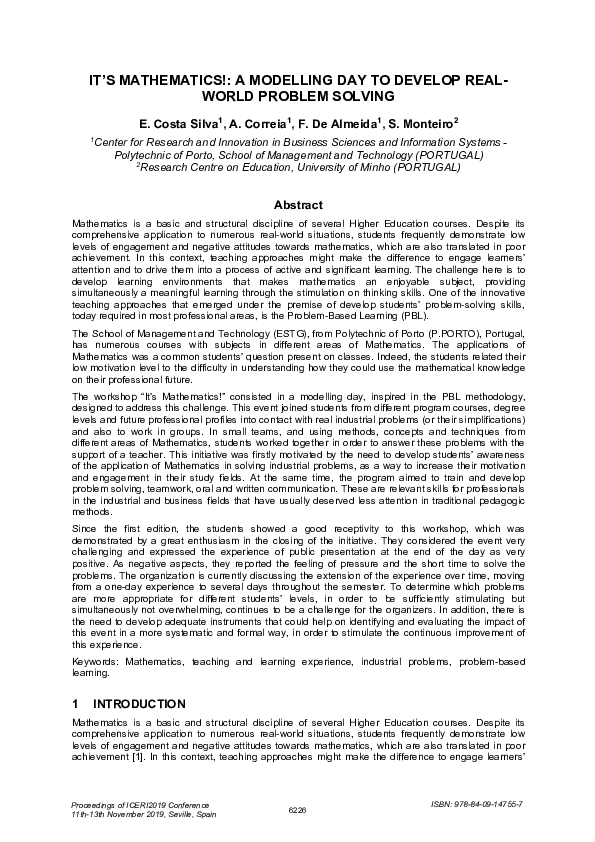 (PDF) It’s Mathematics!: A Modelling Day to Develop Real-World Problem Solving