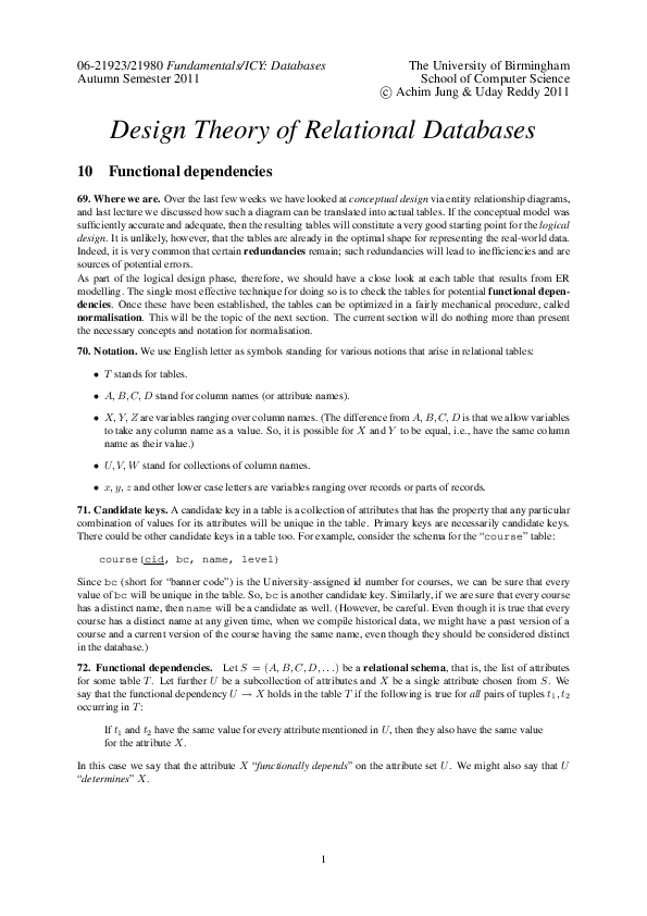 (PDF) Design Theory of Relational Databases