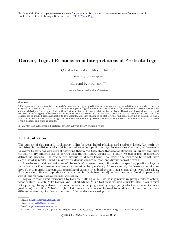 (PDF) Deriving Logical Relations from Interpretations of Predicate Logic