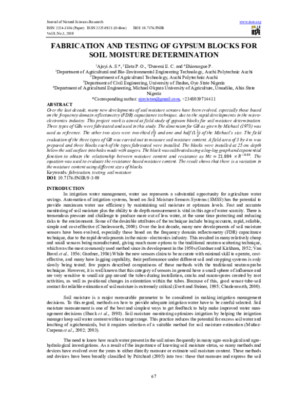 (PDF) Fabrication and Testing of Gypsum Blocks for Soil Moisture ...