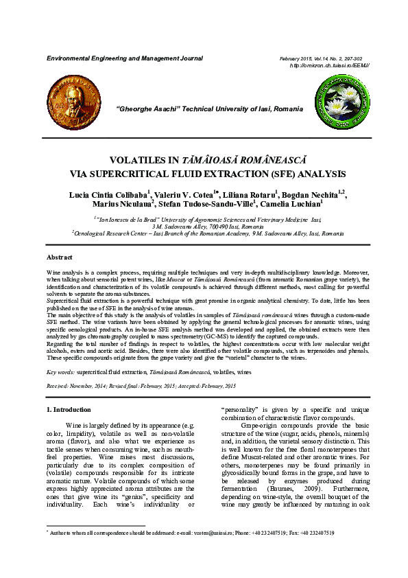 (PDF) Volatiles in Tămâioasă Românească via supercritical fluid ...