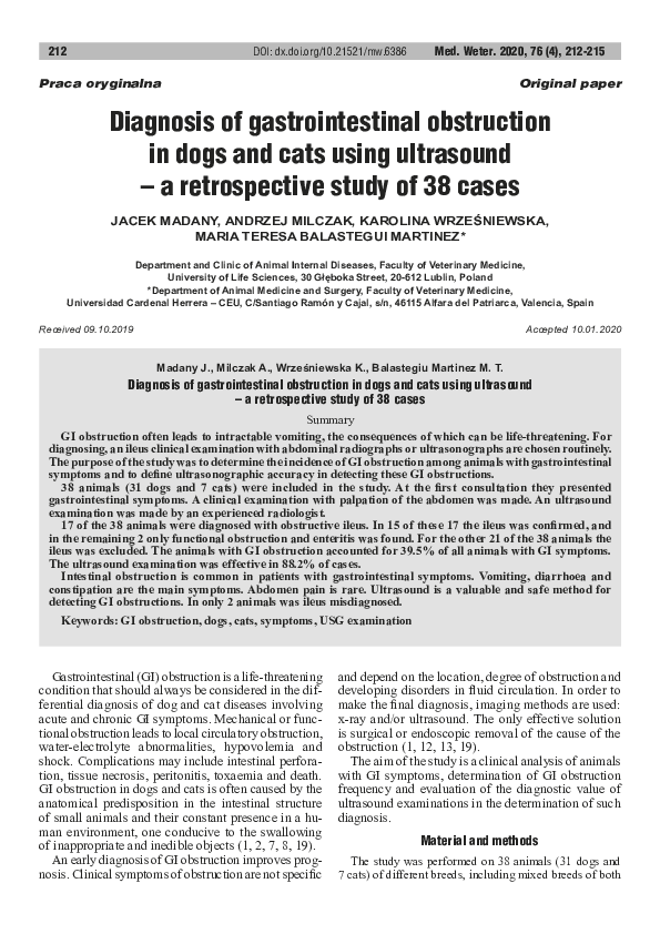 (PDF) Diagnosis of gastrointestinal obstruction in dogs and cats using ...