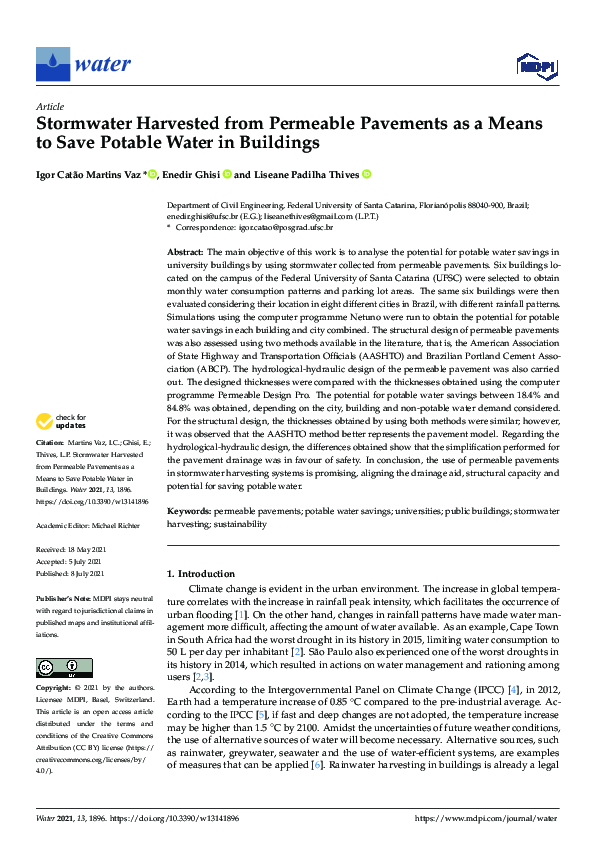 (PDF) Stormwater Harvested from Permeable Pavements as a Means to Save ...