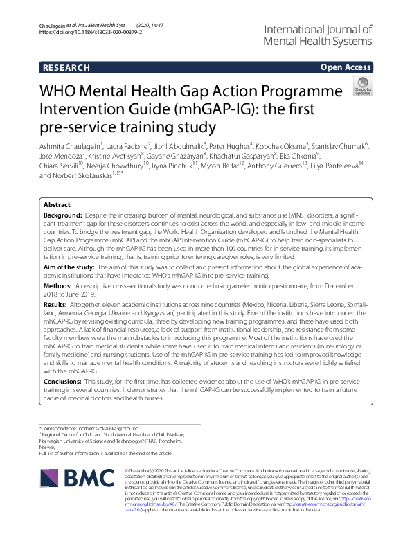 (PDF) WHO Mental Health Gap Action Programme Intervention Guide (mhGAP ...