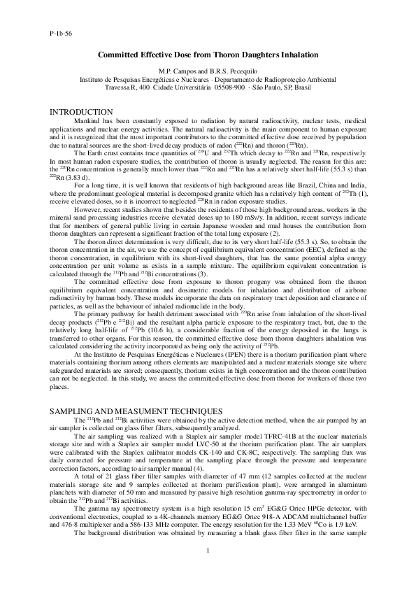 (PDF) Committed Effective Dose from Thoron Daughters Inhalation