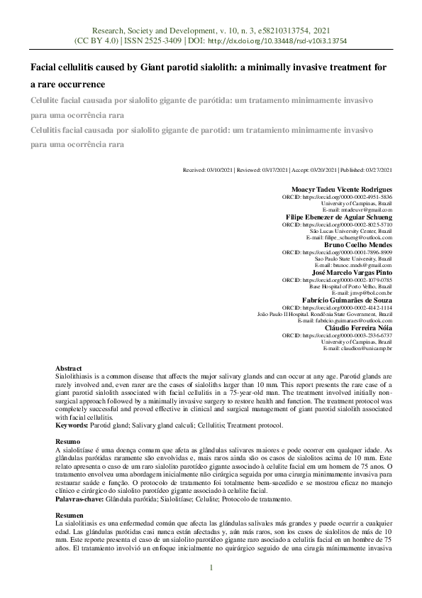 (PDF) Facial cellulitis caused by Giant parotid sialolith: a minimally ...