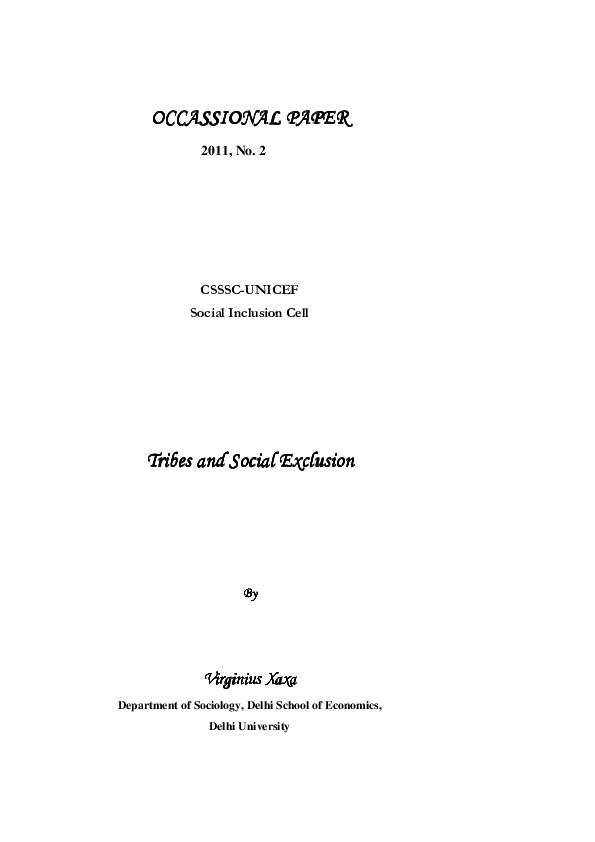 (PDF) Tribes and Social Exclusion | Virginius Xaxa - Academia.edu