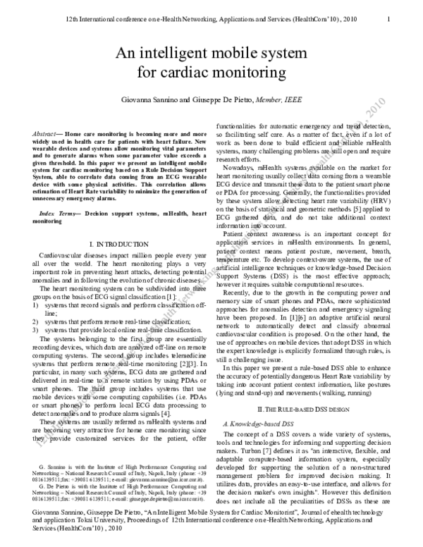 (PDF) An intelligent mobile system for cardiac monitoring | Giovanna ...