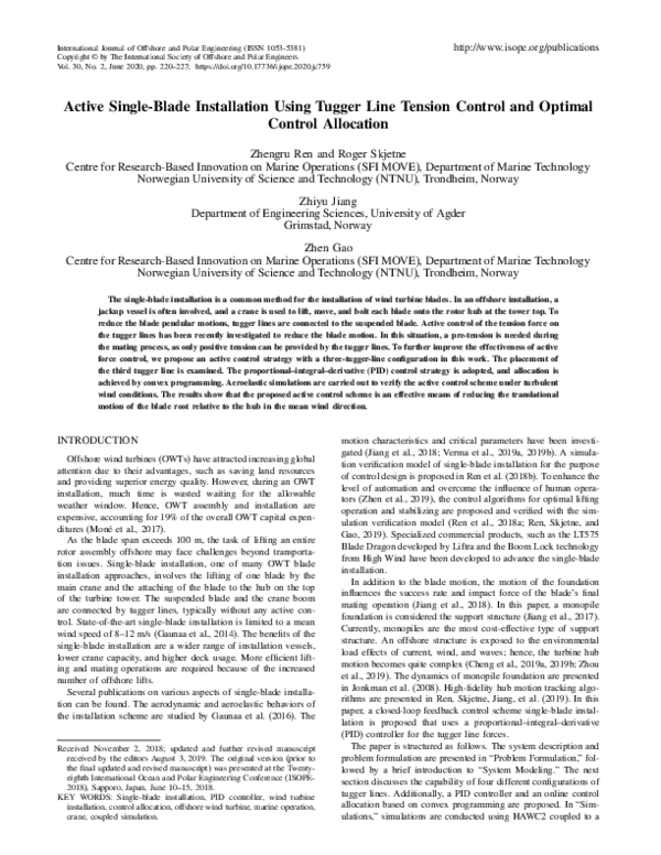 (PDF) Active Single-Blade Installation Using Tugger Line Tension ...