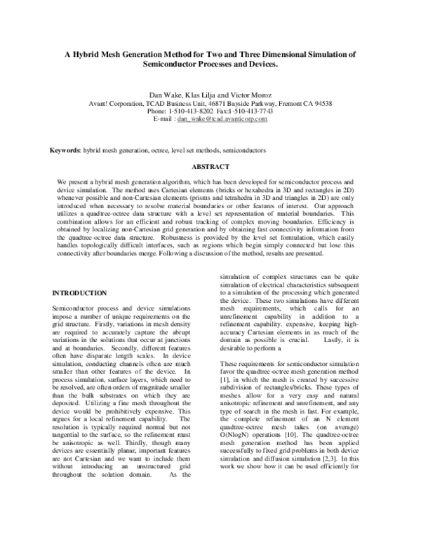 Pdf A Hybrid Mesh Generation Method For Two And Three Dimensional Simulation Of Semiconductor