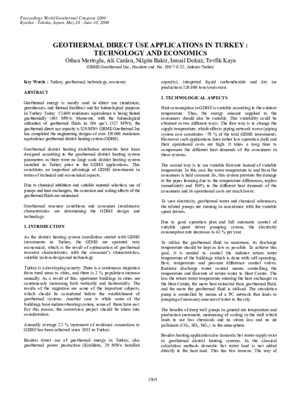 (PDF) Geothermal Direct Use Applications in Turkey : Technology and ...