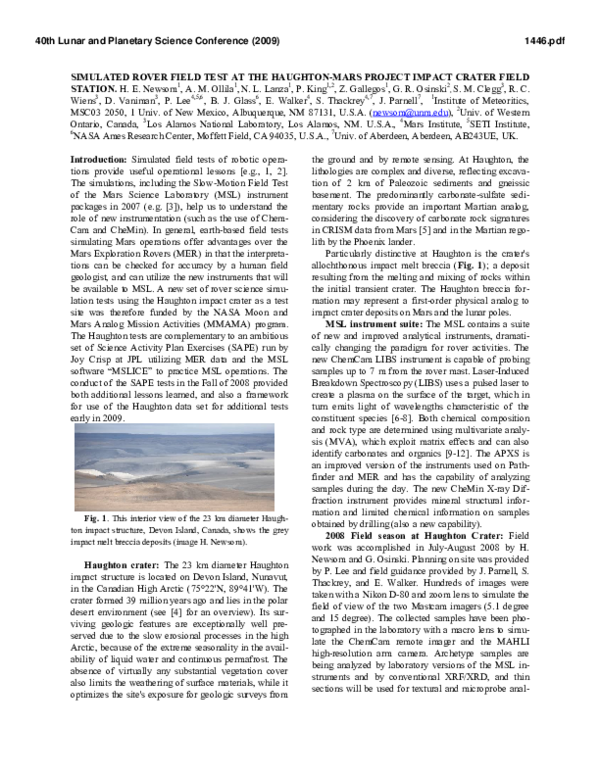 (PDF) Simulated Rover Field Test at the Haughton-Mars Project Impact ...