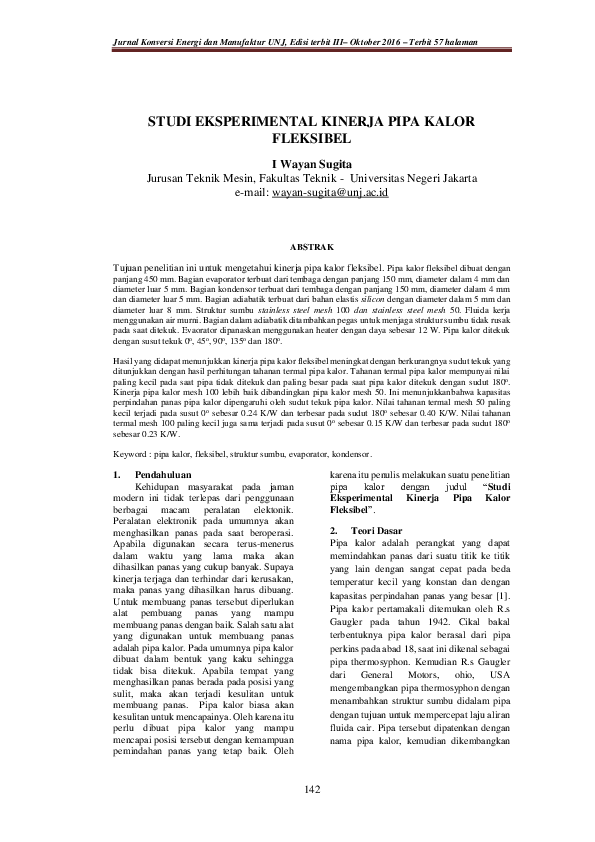 (PDF) STUDI EKSPERIMENTAL KINERJA PIPA KALOR FLEKSIBEL