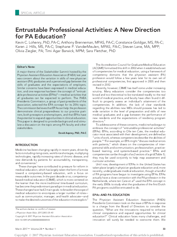 (PDF) Entrustable Professional Activities: A New Direction for PA ...