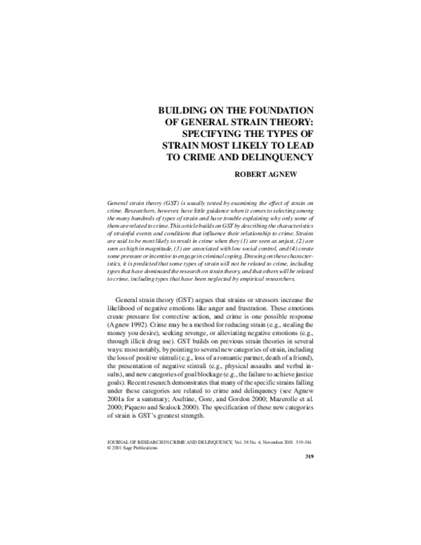 (PDF) Building on the Foundation of General Strain Theory: Specifying ...