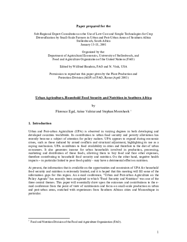 (PDF) Urban Agriculture, Household Food Security and Nutrition in ...