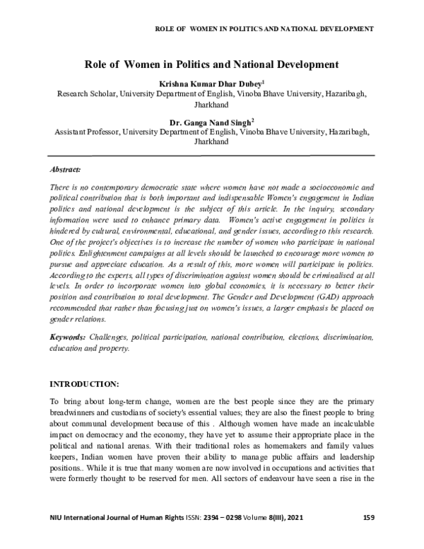 (PDF) Role of Women in Politics and National Development