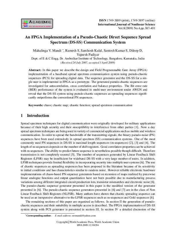 (PDF) An FPGA Implementation of a Pseudo-Chaotic Direct Sequence Spread ...