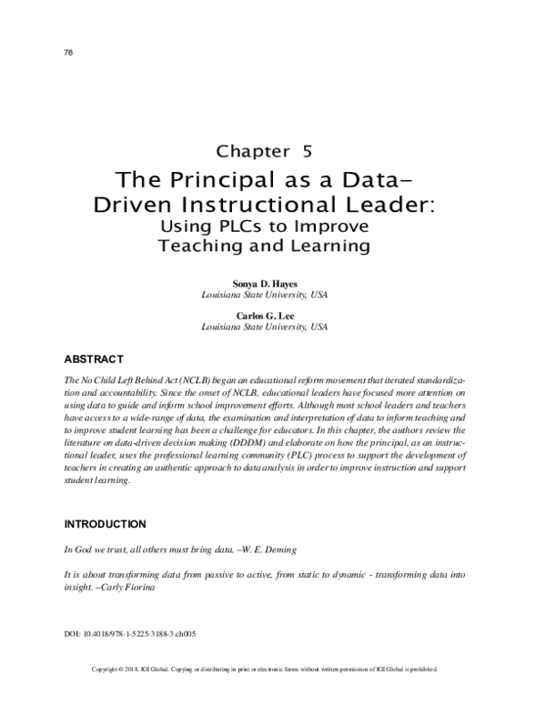 (PDF) The Principal as a Data-Driven Instructional Leader: Using PLCs to Improve Teaching and ...