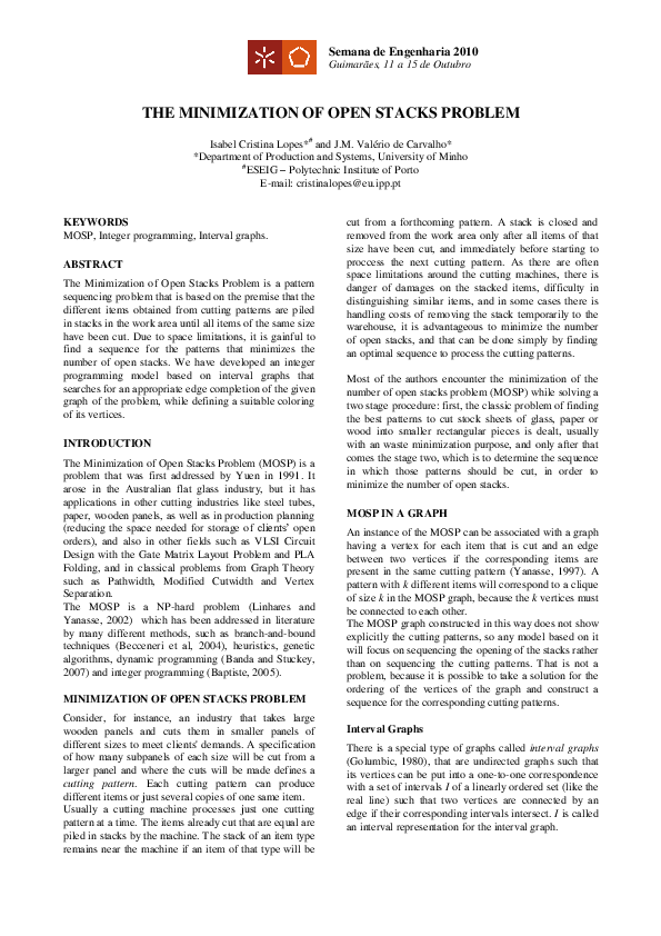 Pdf Minimizing Open Stacks With Integer Programming 9916