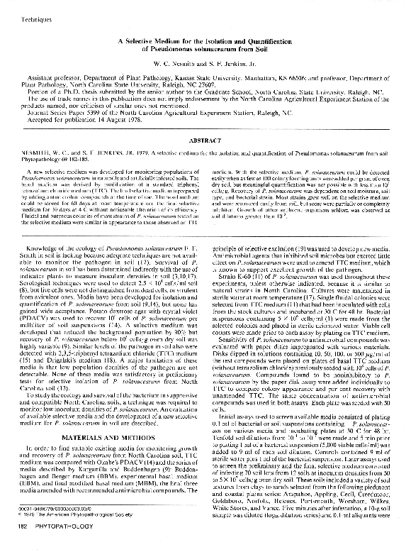 Pdf A Selective Medium For The Isolation And Quantification Of