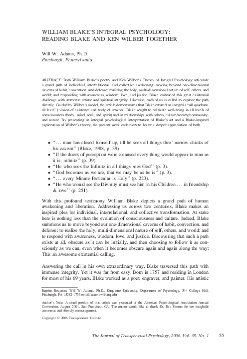 (PDF) William Blake's Integral Psychology: Reading Blake and Ken Wilber ...