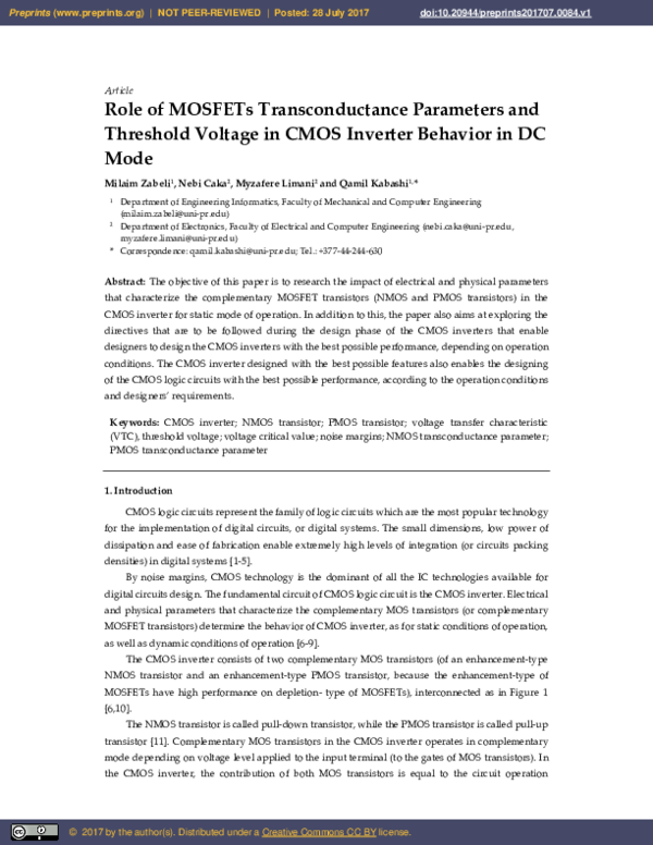 (PDF) Role of MOSFETs Transconductance Parameters and Threshold Voltage ...