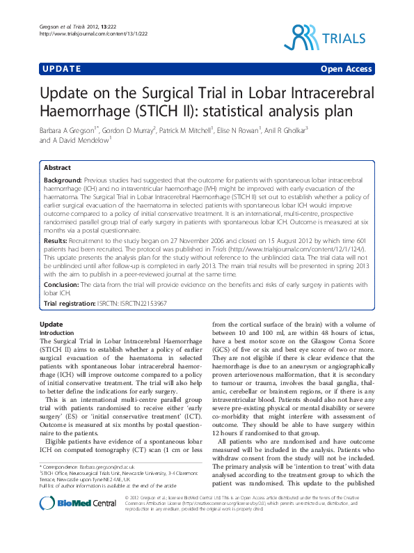 (PDF) Update on the Surgical Trial in Lobar Intracerebral Haemorrhage ...