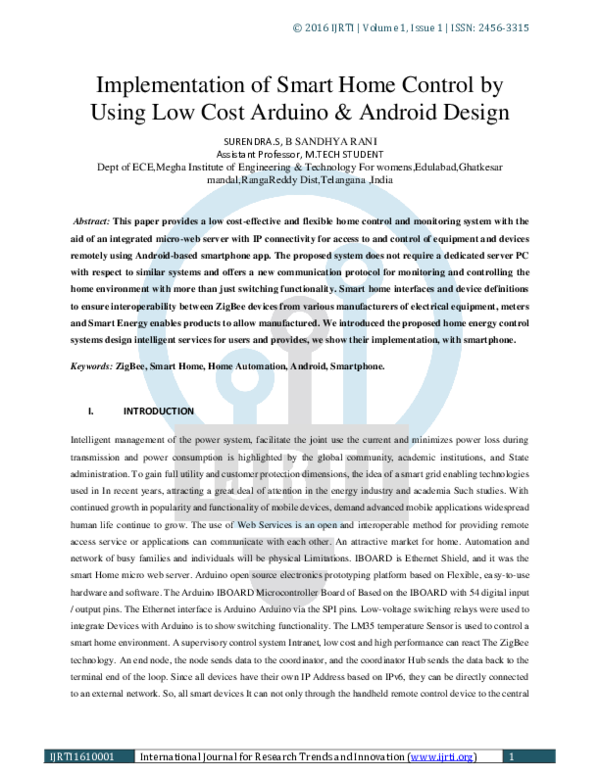 Pdf Implementation Of Smart Home Control By Using Low Cost Arduino
