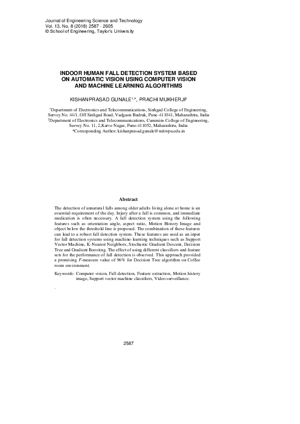 (PDF) Indoor Human Fall Detection System Based on Automatic Vision ...
