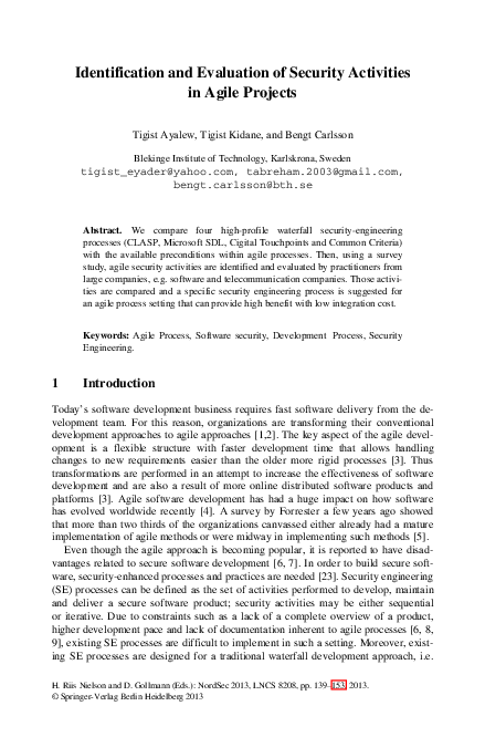 (PDF) Identification and Evaluation of Security Activities in Agile ...