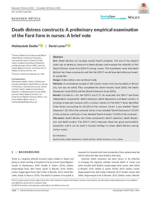 (PDF) Death distress constructs: A preliminary empirical examination of ...