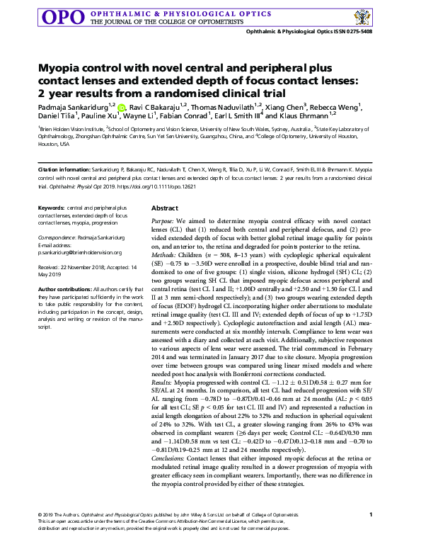 (PDF) Myopia control with novel central and peripheral plus contact ...