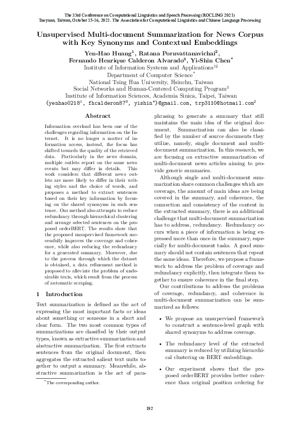 (PDF) Unsupervised Multi-document Summarization for News Corpus with Key Synonyms and Contextual ...