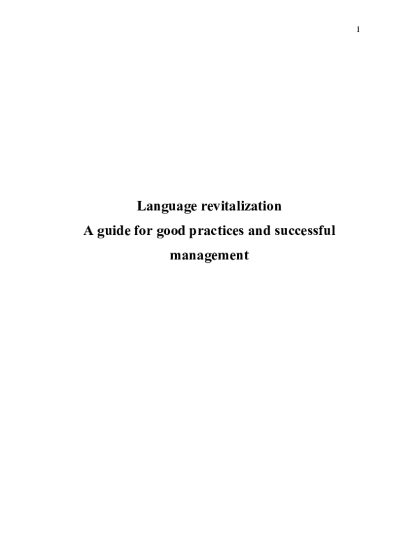 (DOC) Language revitalization A guide for good practices and successful management