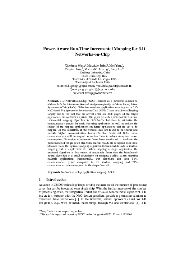 Pdf Power Aware Run Time Incremental Mapping For 3 D Networks On Chip