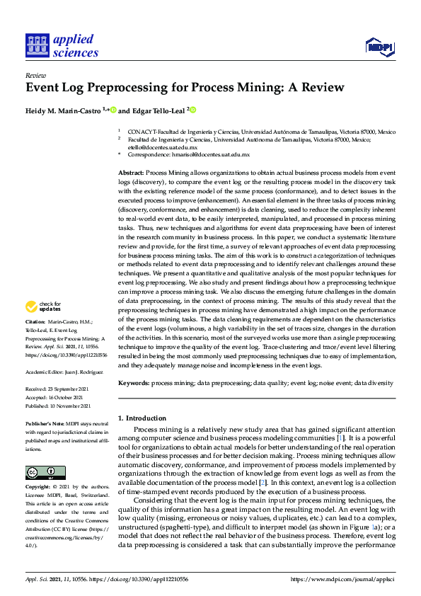 (PDF) Event Log Preprocessing for Process Mining: A Review