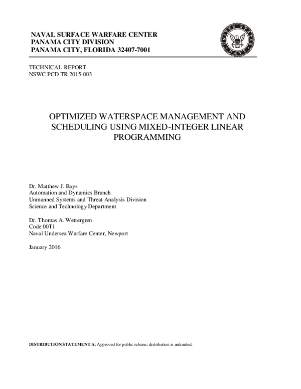 (PDF) Optimized Waterspace Management and Scheduling Using Mixed-Integer Linear Programming