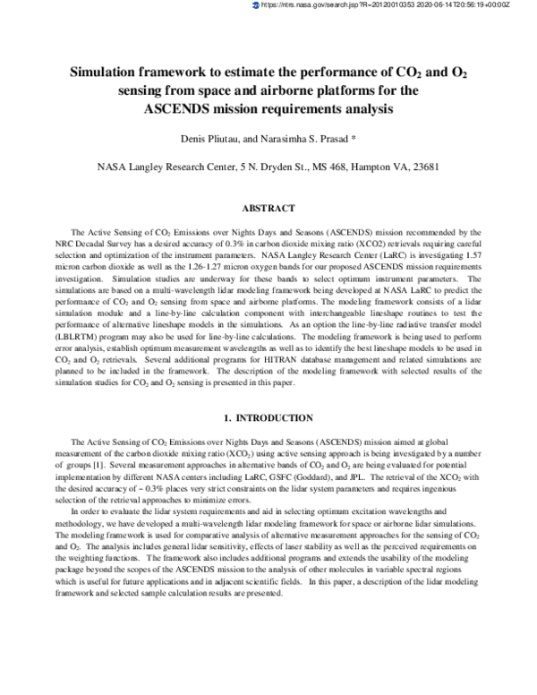(PDF) Estimating CO2 and O2 Sensing Performance for ASCENDS