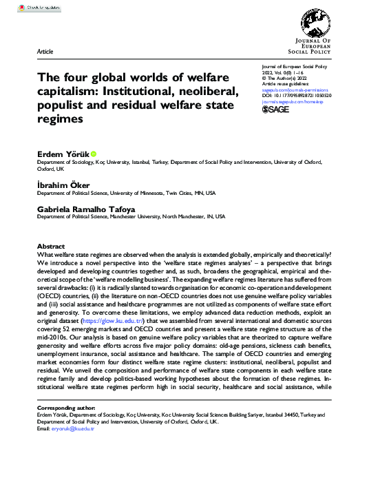 (PDF) The four global worlds of welfare capitalism: Institutional ...