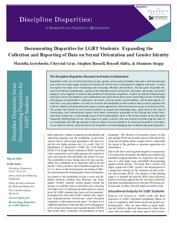 (PDF) Documenting Disparities for LGBT Students: Expanding the ...