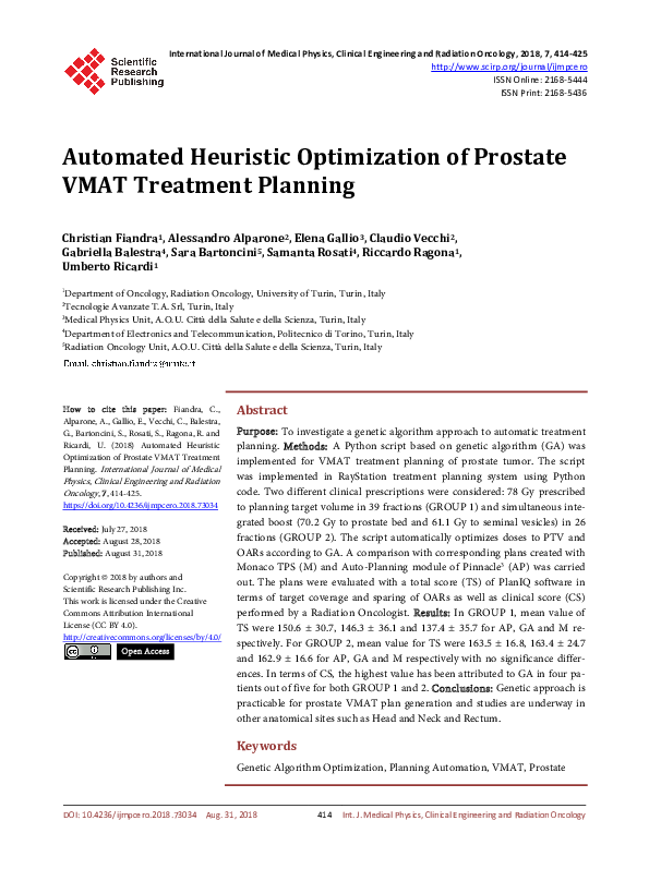 (PDF) Automated Heuristic Optimization of Prostate VMAT Treatment Planning