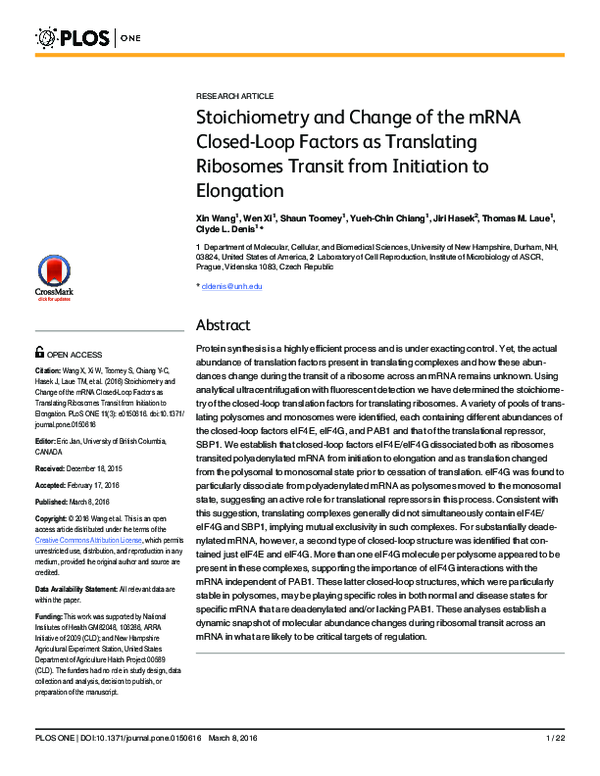 (PDF) Stoichiometry and Change of the mRNA Closed-Loop Factors as ...