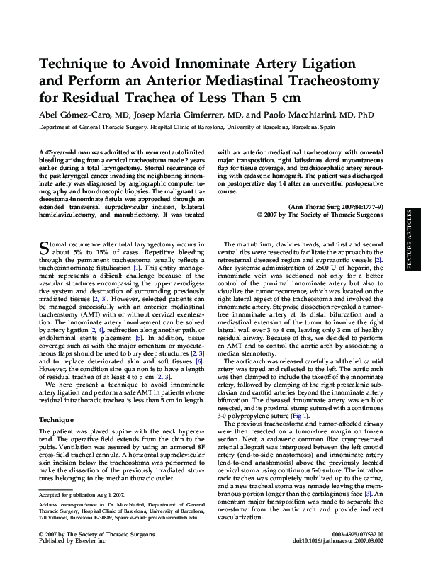 (PDF) Tracheo-innominate fistula after initial percutaneous ...