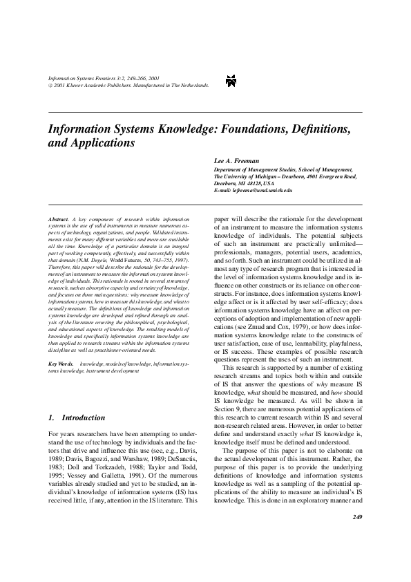 (PDF) Information systems knowledge: Foundations, definitions, and applications