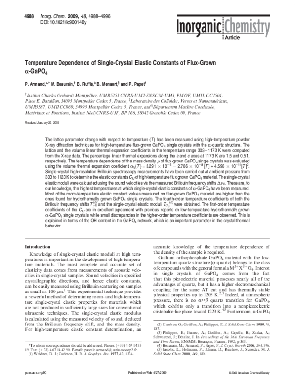 (PDF) Temperature Dependence of Single-Crystal Elastic Constants of Flux-Grown α-GaPO 4