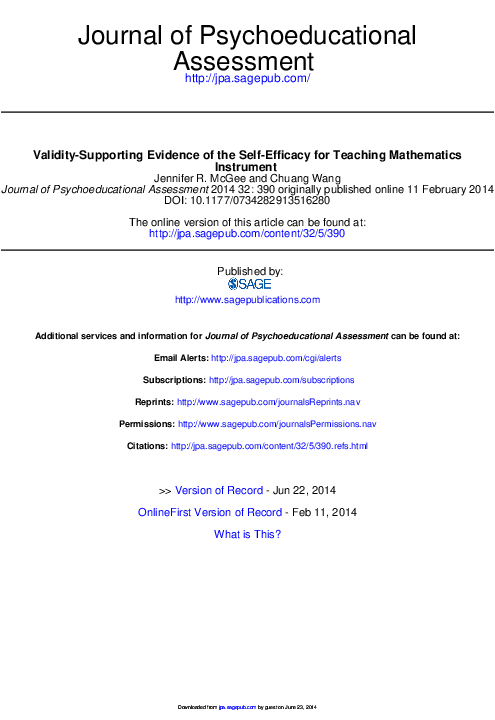 Pdf Validity Supporting Evidence Of The Self Efficacy For Teaching