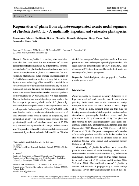 (PDF) Regeneration of plants from alginate-encapsulated axenic nodal ...
